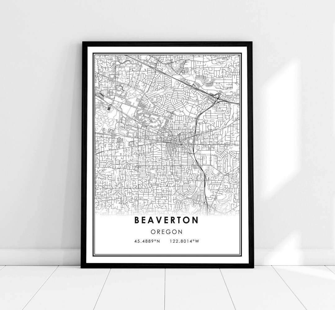 Beaverton map print poster canvas | Oregon map print poster canvas ...
