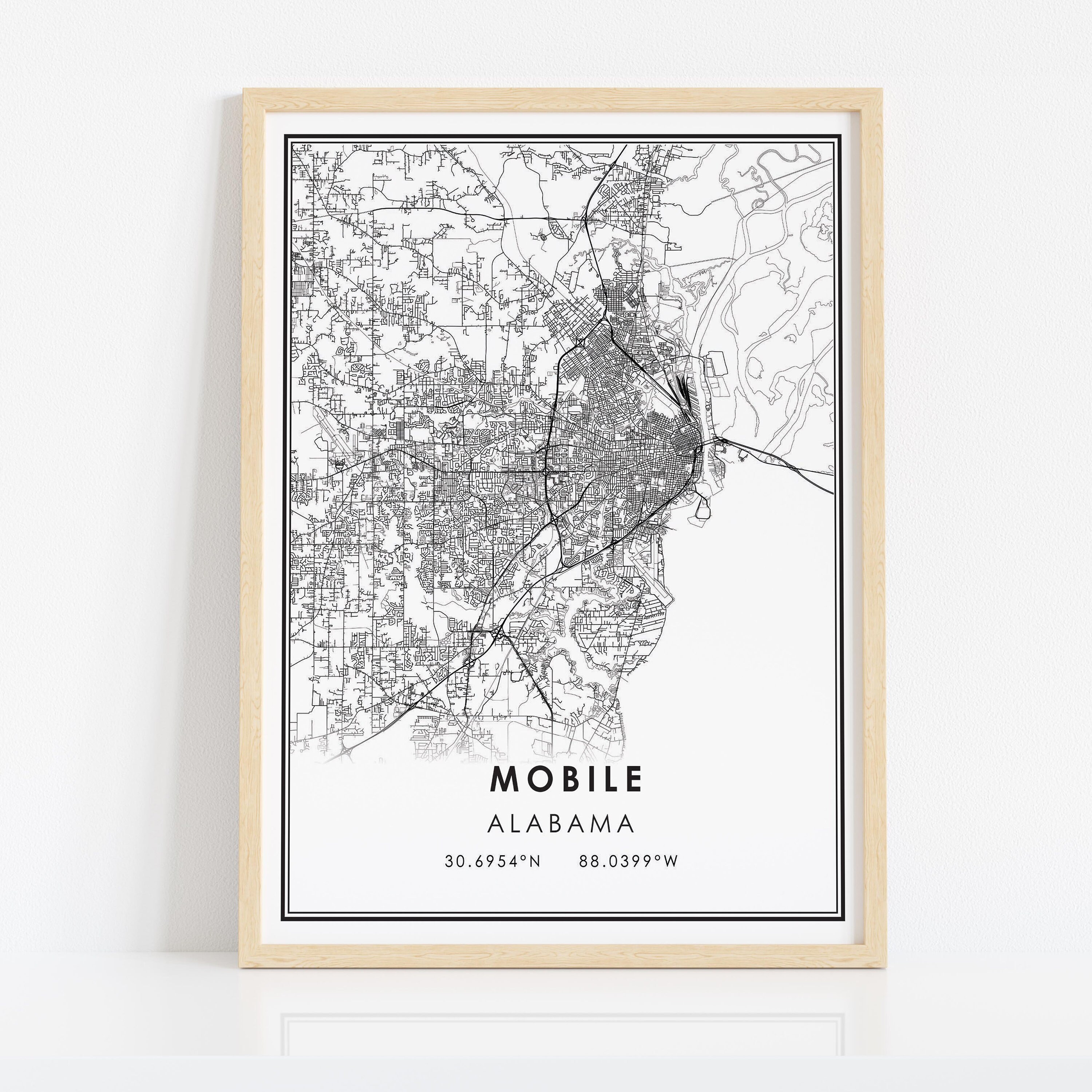 Mobile Map Print Poster Canvas | Alabama Map Print Poster Canvas ...