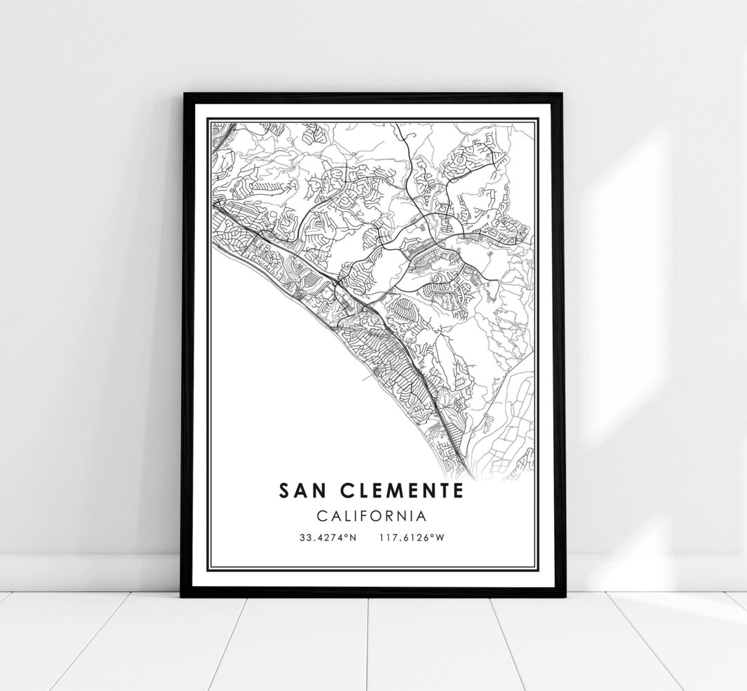 San Clemente Map Print Poster Canvas | California Map Print Poster ...