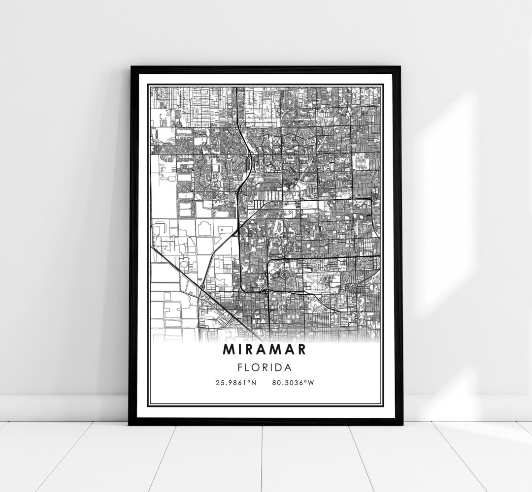 Miramar Map Print Poster Canvas | Florida Map Print Poster Canvas ...