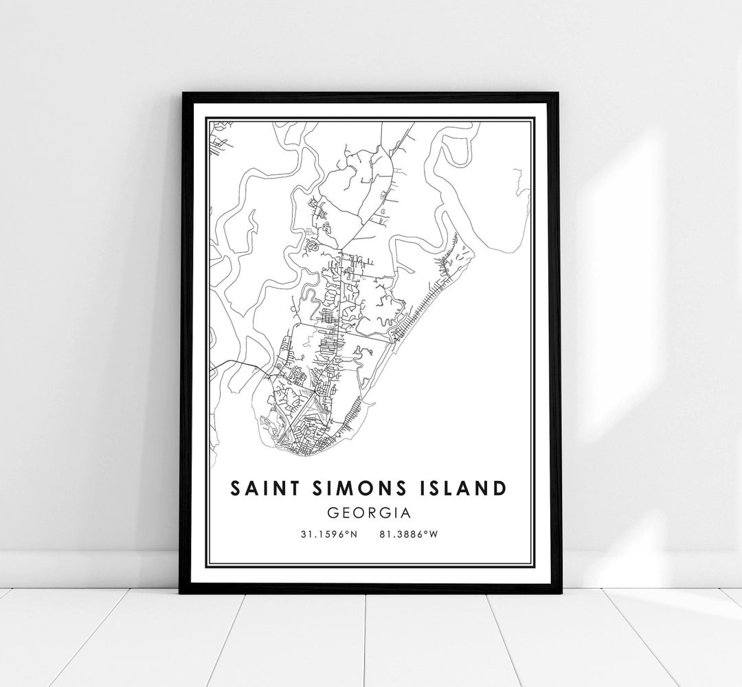 St. Simons Island Map Print Poster Canvas | Georgia Map Print Poster ...