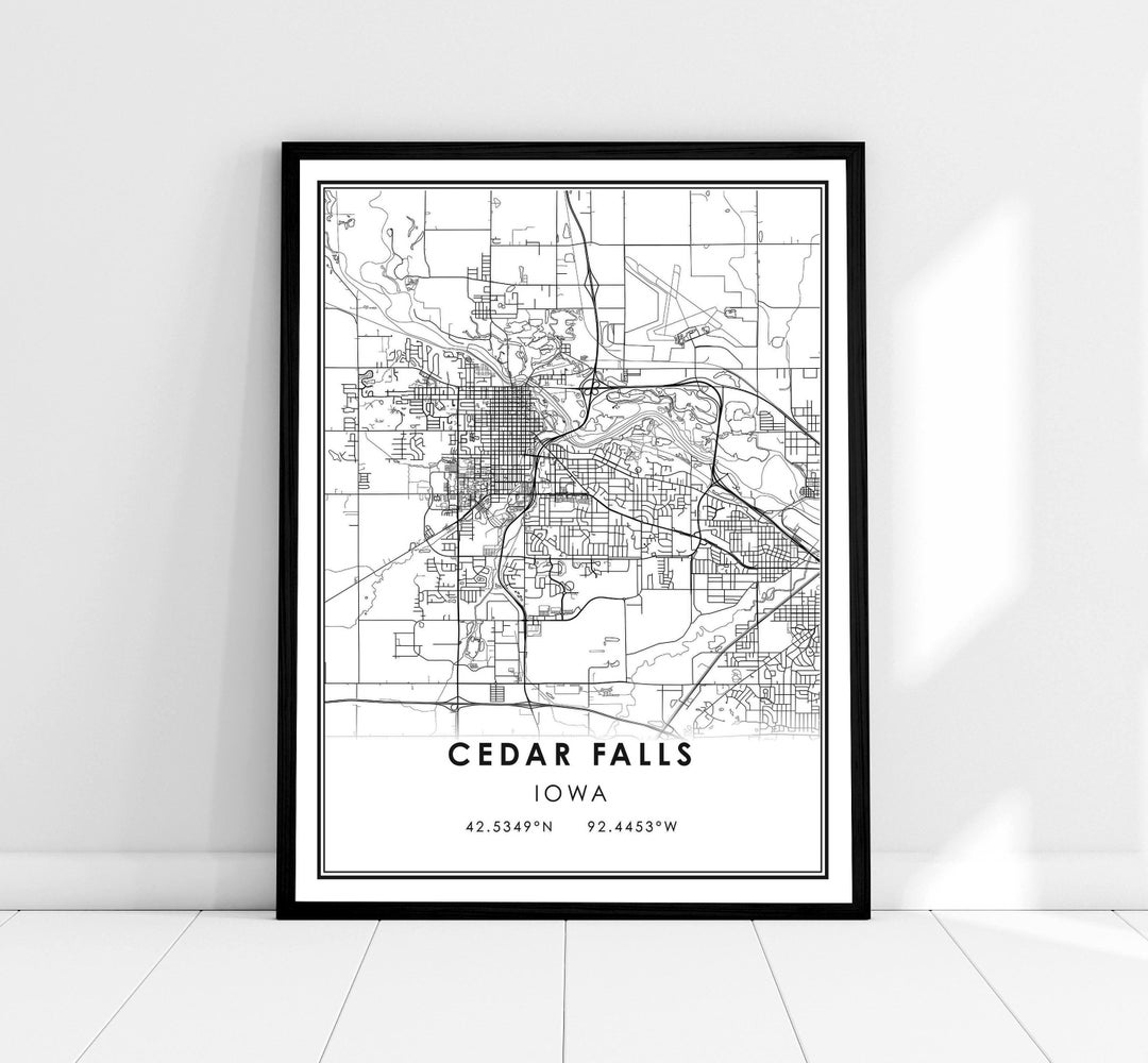 Cedar Falls map print poster canvas | Iowa map print poster canvas ...