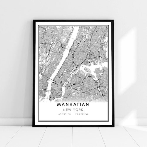 New York Manhattan Map Landmarks Poster Print New York Print - Etsy