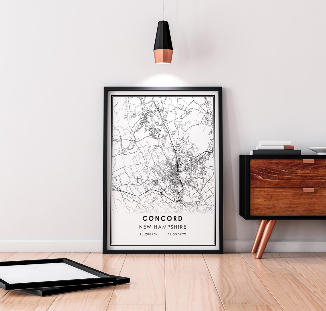 Concord Map Print Poster Canvas | New Hampshire Map Print Poster Canvas ...