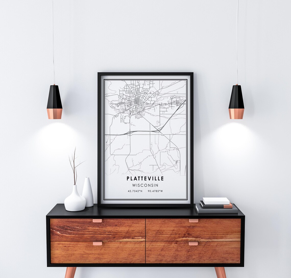 Platteville Map Print Poster Canvas | Wisconsin Map Print Poster Canvas ...