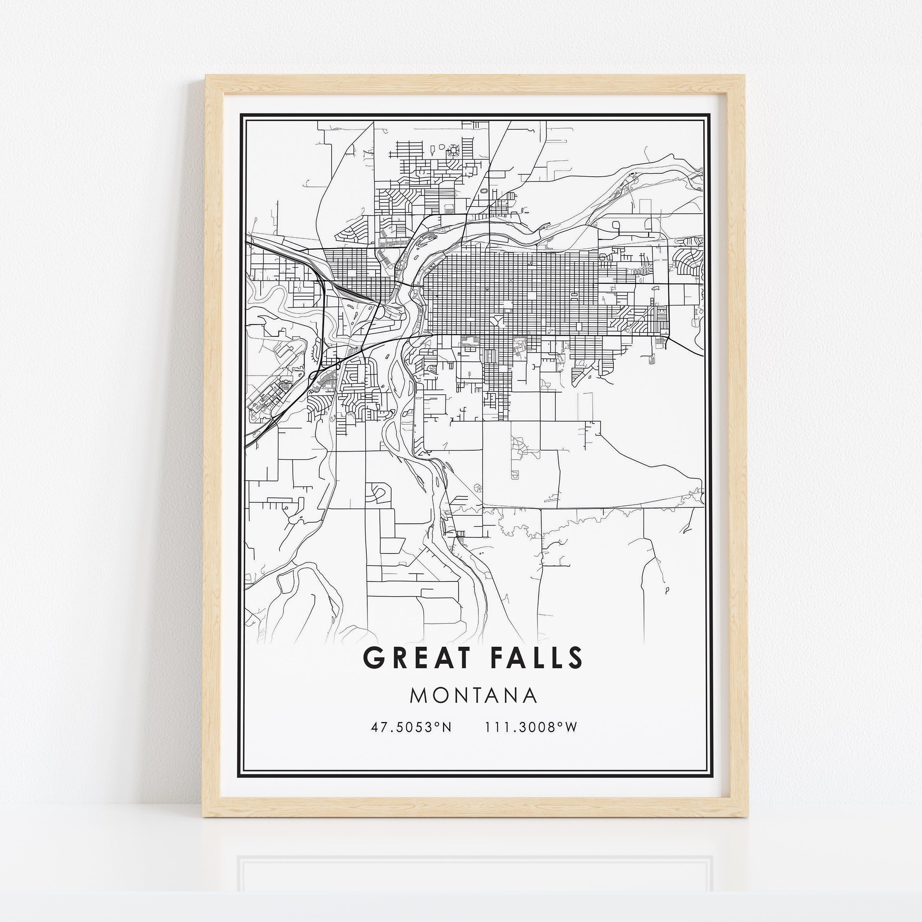 Great Falls Map Print Poster Canvas | Montana Map Print Poster Canvas ...