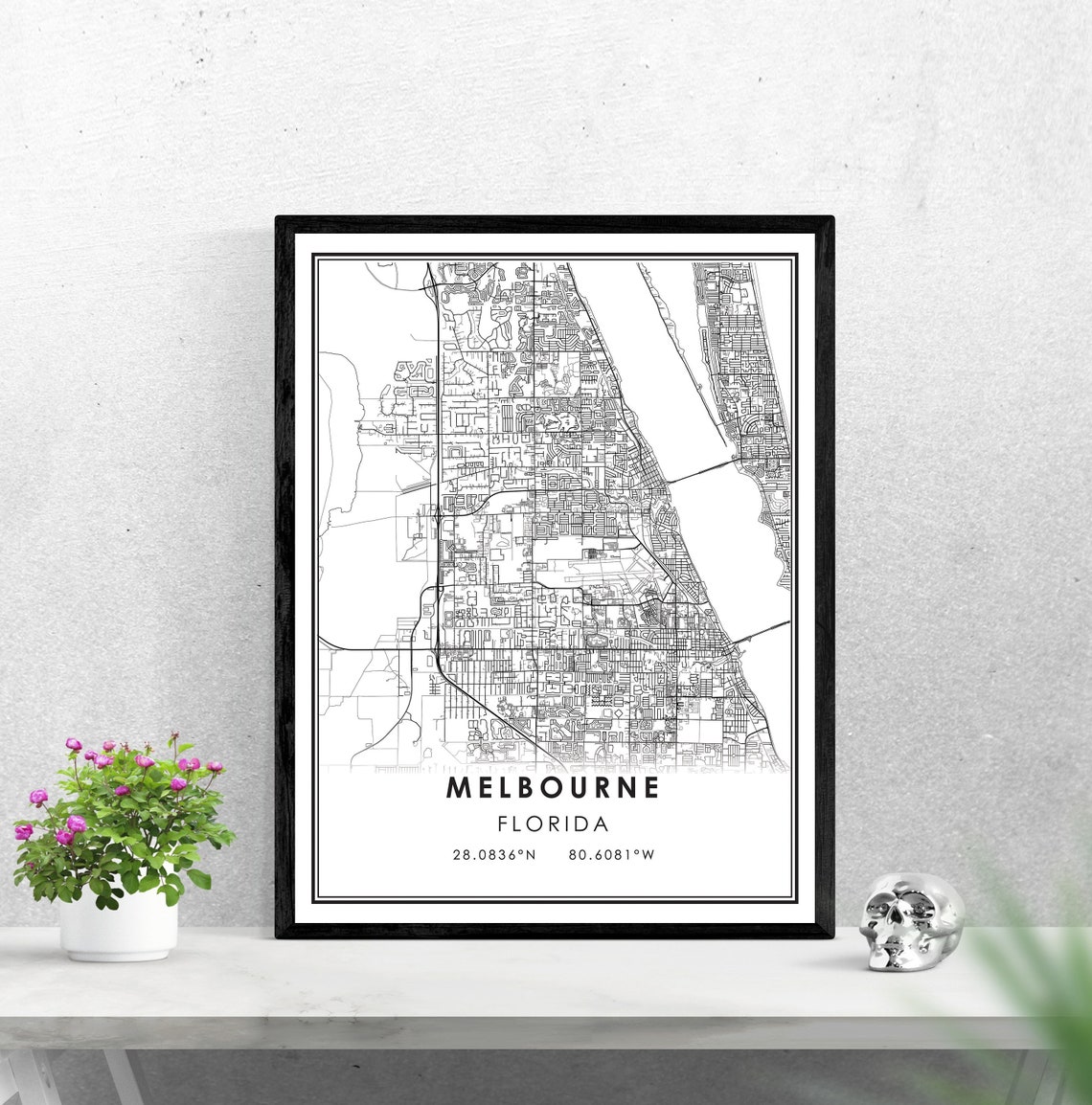 Melbourne map print poster canvas Melbourne Florida Street | Etsy