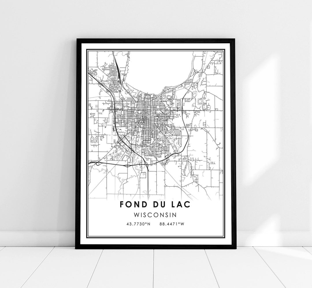 Fond Du Lac Map Print Poster Canvas | Wisconsin Map Print Poster Canvas ...