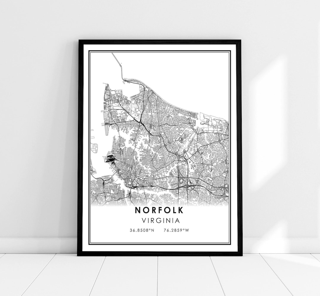 Norfolk Map Print Poster Canvas | Virginia Map Print Poster Canvas ...