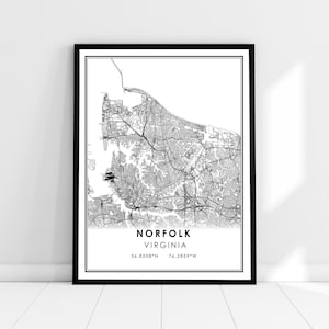 Norfolk Map Print Poster Canvas | Virginia Map Print Poster Canvas ...