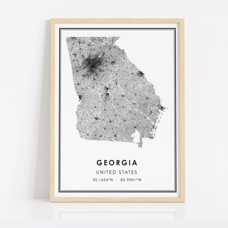 Georgia US Map Print Poster Canvas | Georgia United States Road Map ...