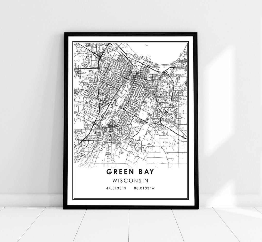 Green Bay Map Print Poster Canvas | Wisconsin Map Print Poster Canvas ...