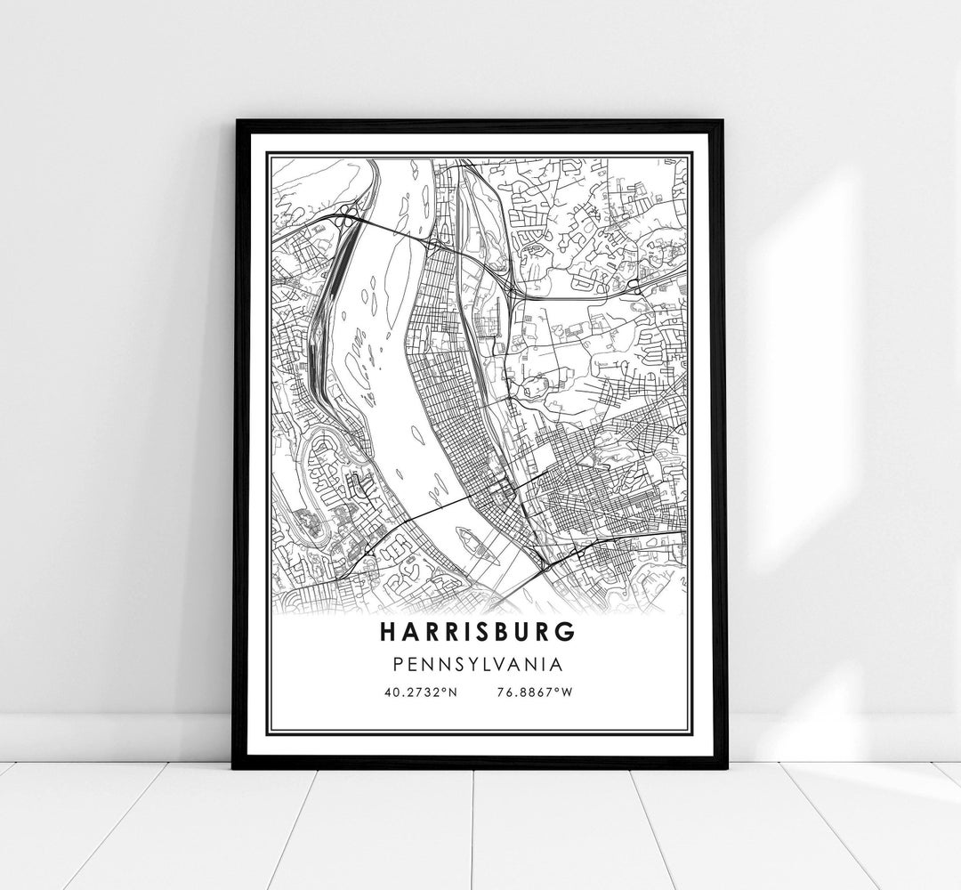 Harrisburg Map Print Poster Canvas | Pennsylvania Map Print Poster ...