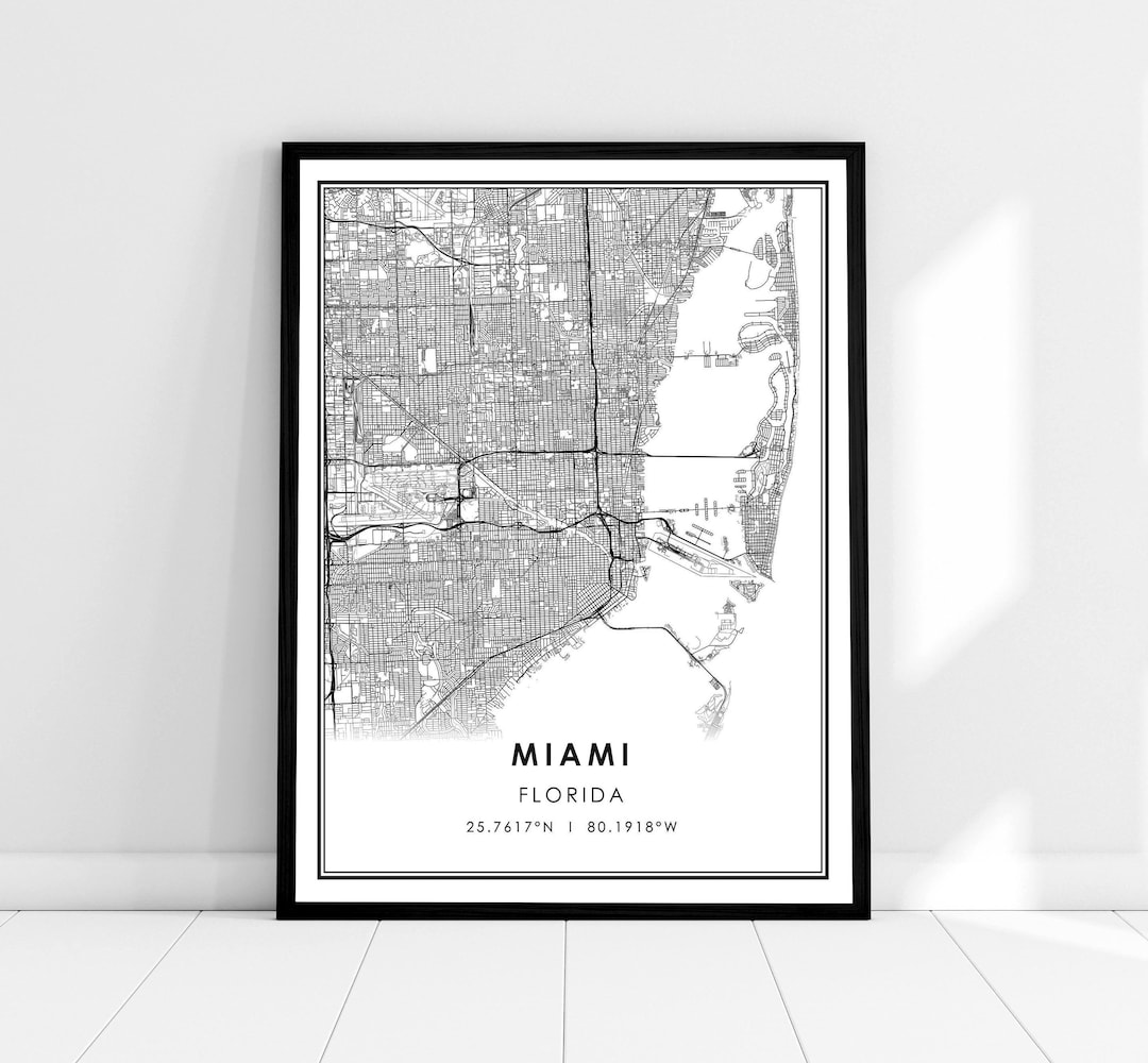 Miami Map Print Poster Canvas | Florida Map Print Poster Canvas | Miami ...