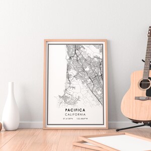 Pacifica Map Print Poster Canvas | California Map Print Poster Canvas ...