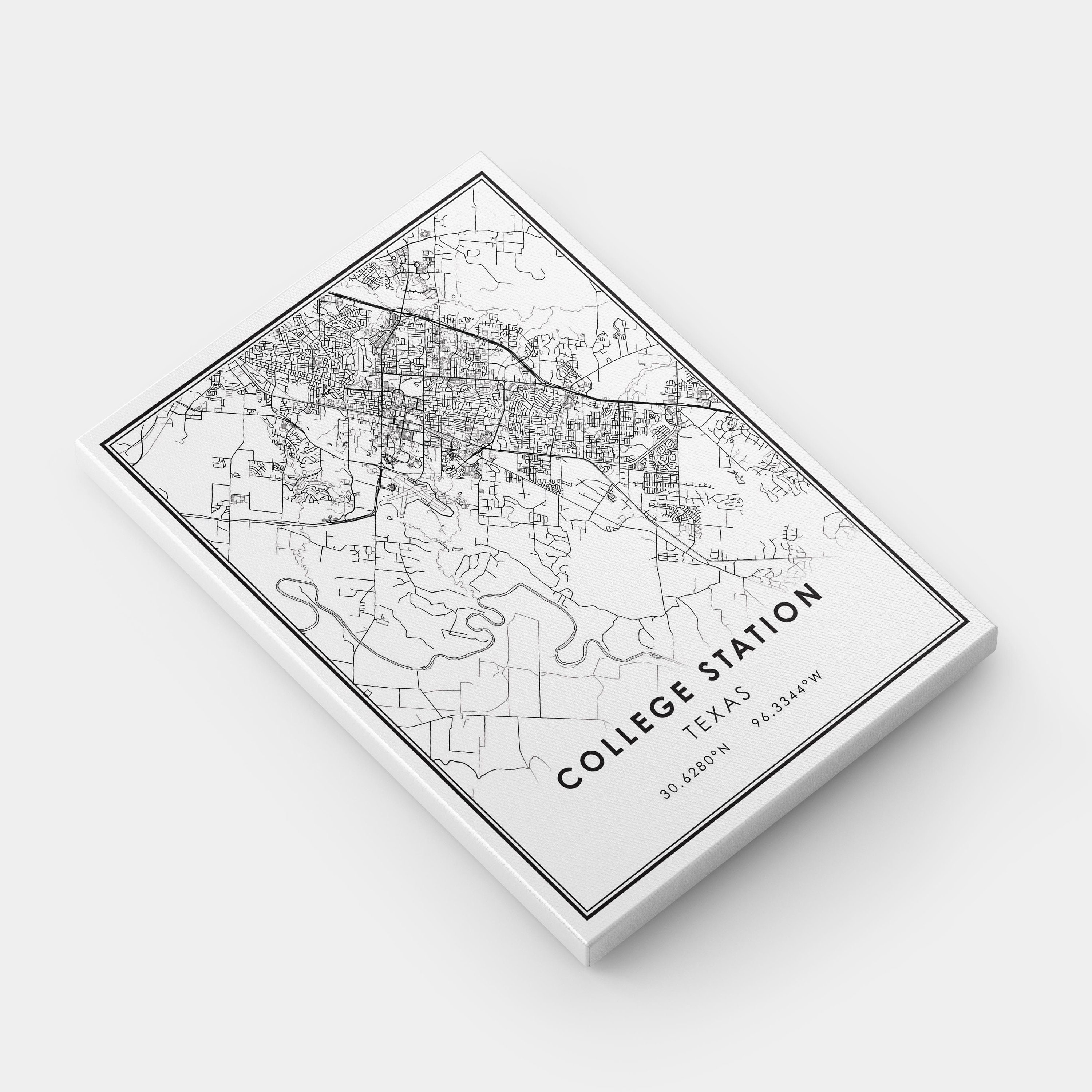 College Station Map Print Poster Canvas | Texas Map Print Poster Canvas ...