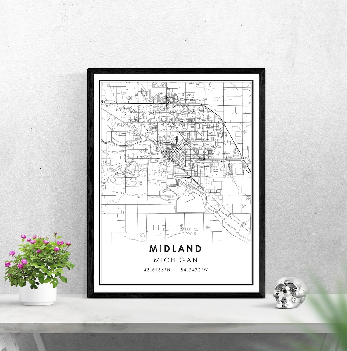 Midland map print poster canvas Michigan Street map | Etsy
