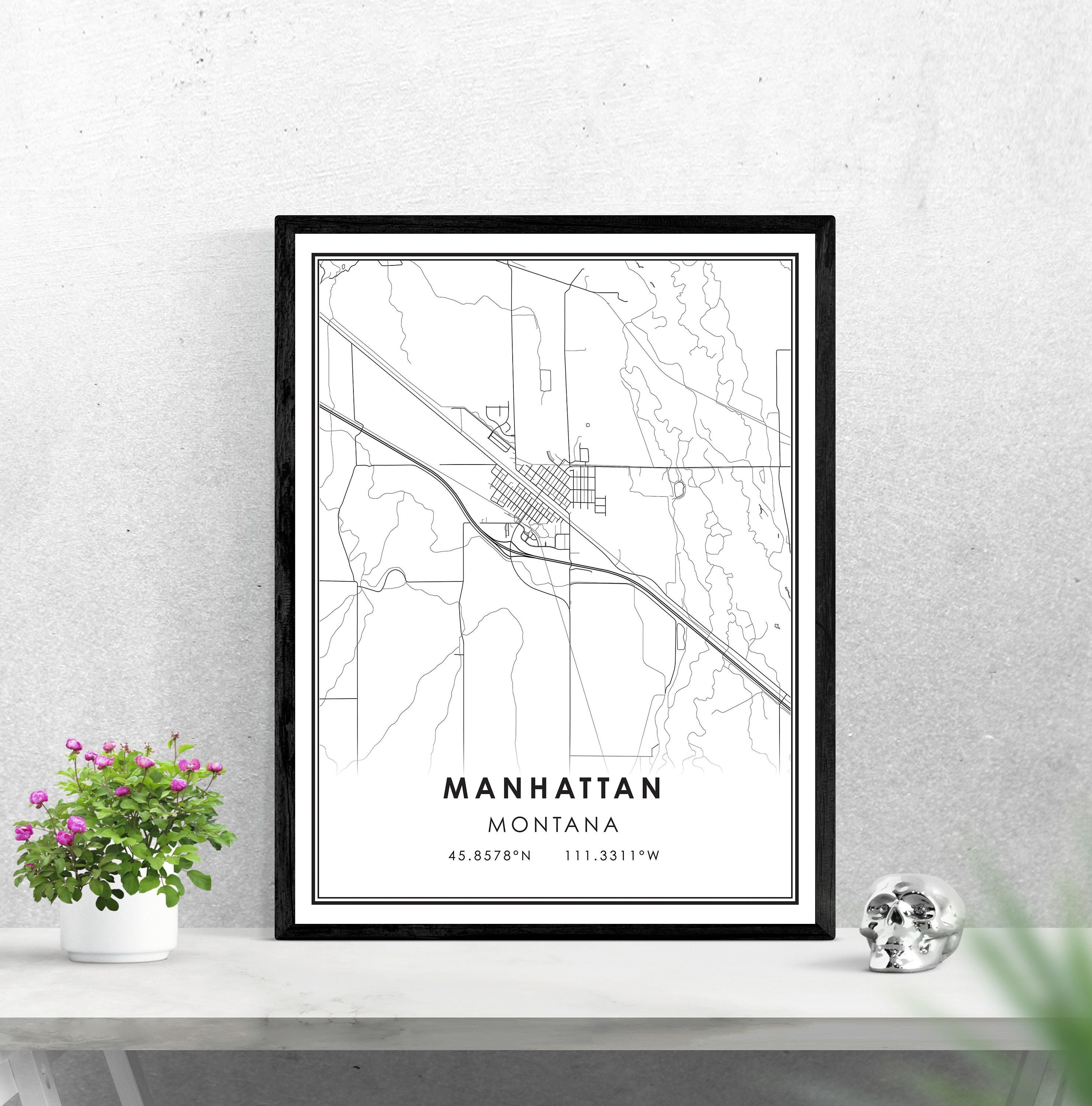 Manhattan map print poster canvas Manhattan Montana Street | Etsy