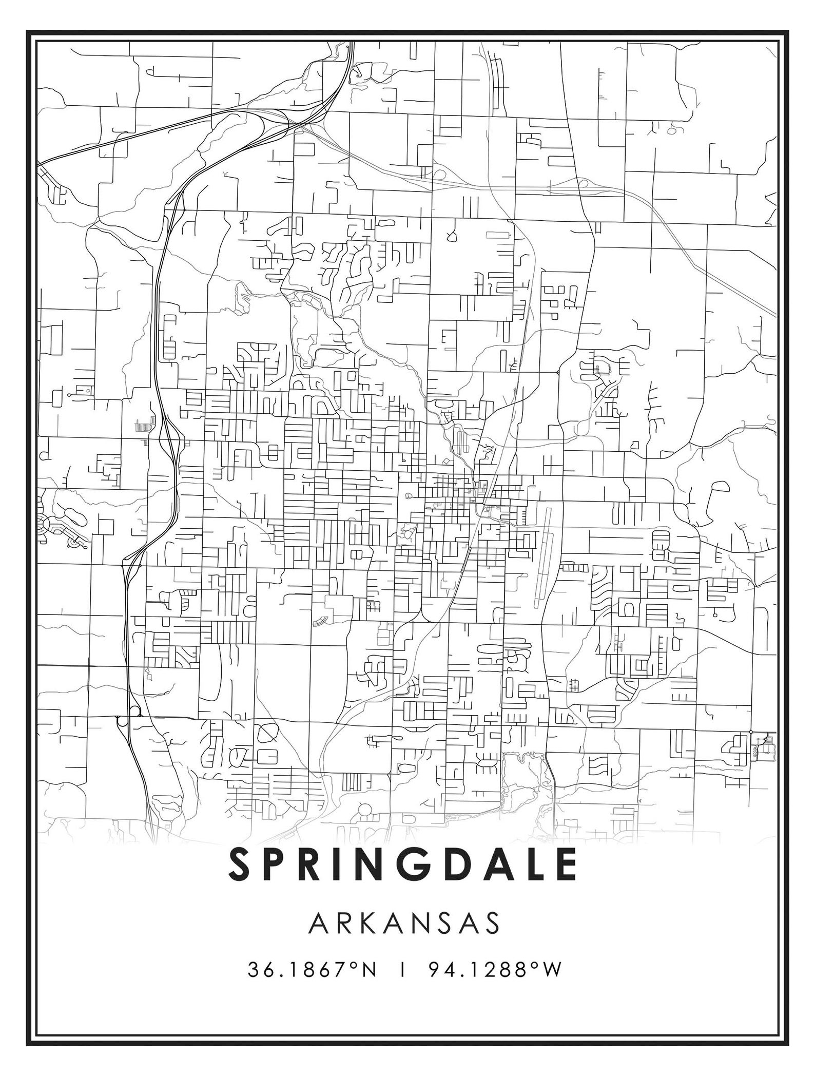Springdale map print poster canvas Springdale Arkansas map | Etsy