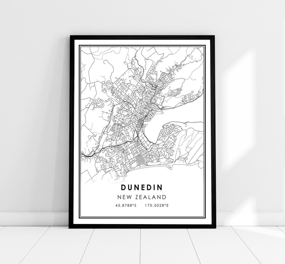 Dunedin Map Print Poster Canvas | New Zealand Map Print Poster Canvas ...