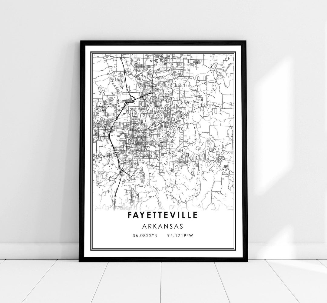 Fayetteville Map Print Poster Canvas | Arkansas Map Print Poster Canvas ...