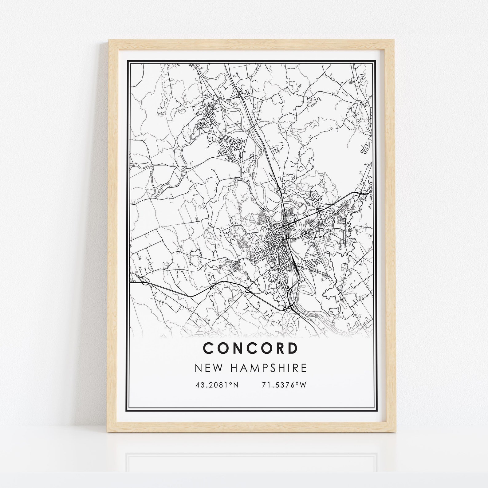 Concord Map Print Poster Canvas | New Hampshire Map Print Poster Canvas ...