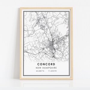 Concord Map Print Poster Canvas | New Hampshire Map Print Poster Canvas ...