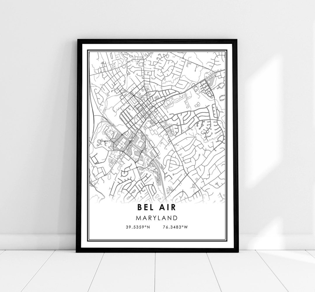 Bel Air mapa imprimir póster lienzo / Maryland mapa imprimir póster ...
