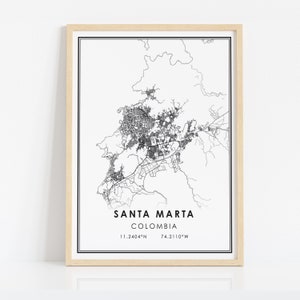 Santa Marta Map Print Poster Canvas | Colombia Map Print Poster Canvas ...