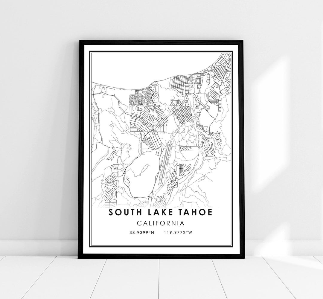 South Lake Tahoe Map Print Poster Canvas | California Map Print Poster ...