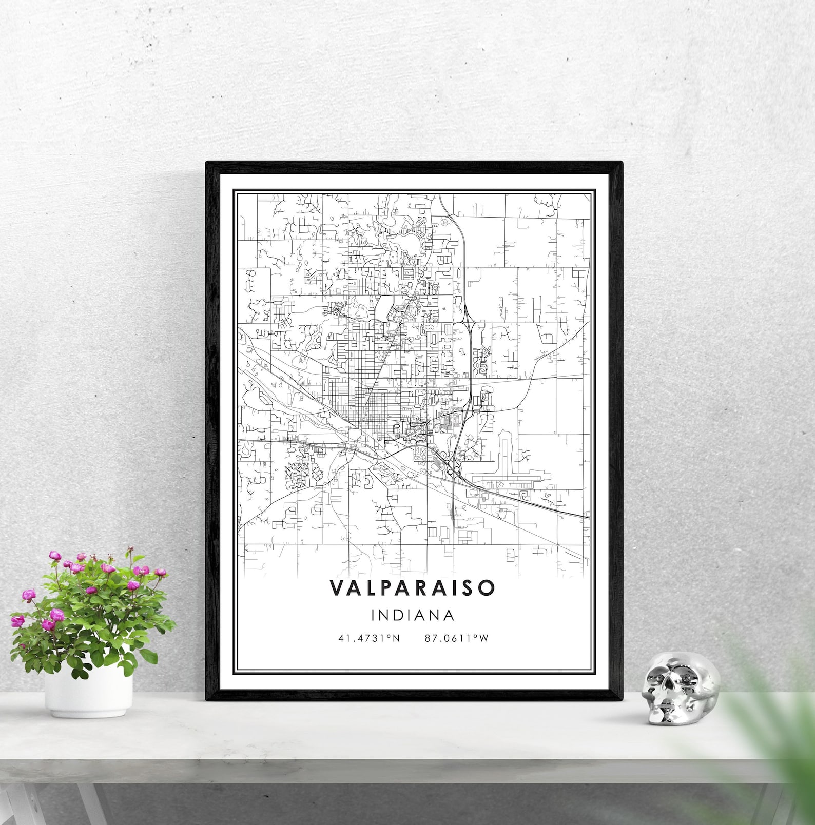 Valparaiso map print poster canvas Valparaiso Indiana Street | Etsy