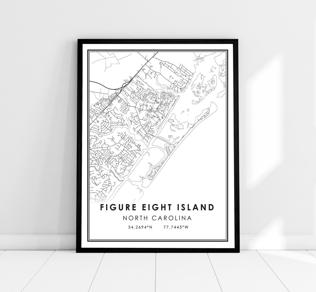 Figure Eight Island Map Print Poster Canvas | North Carolina Map Print ...