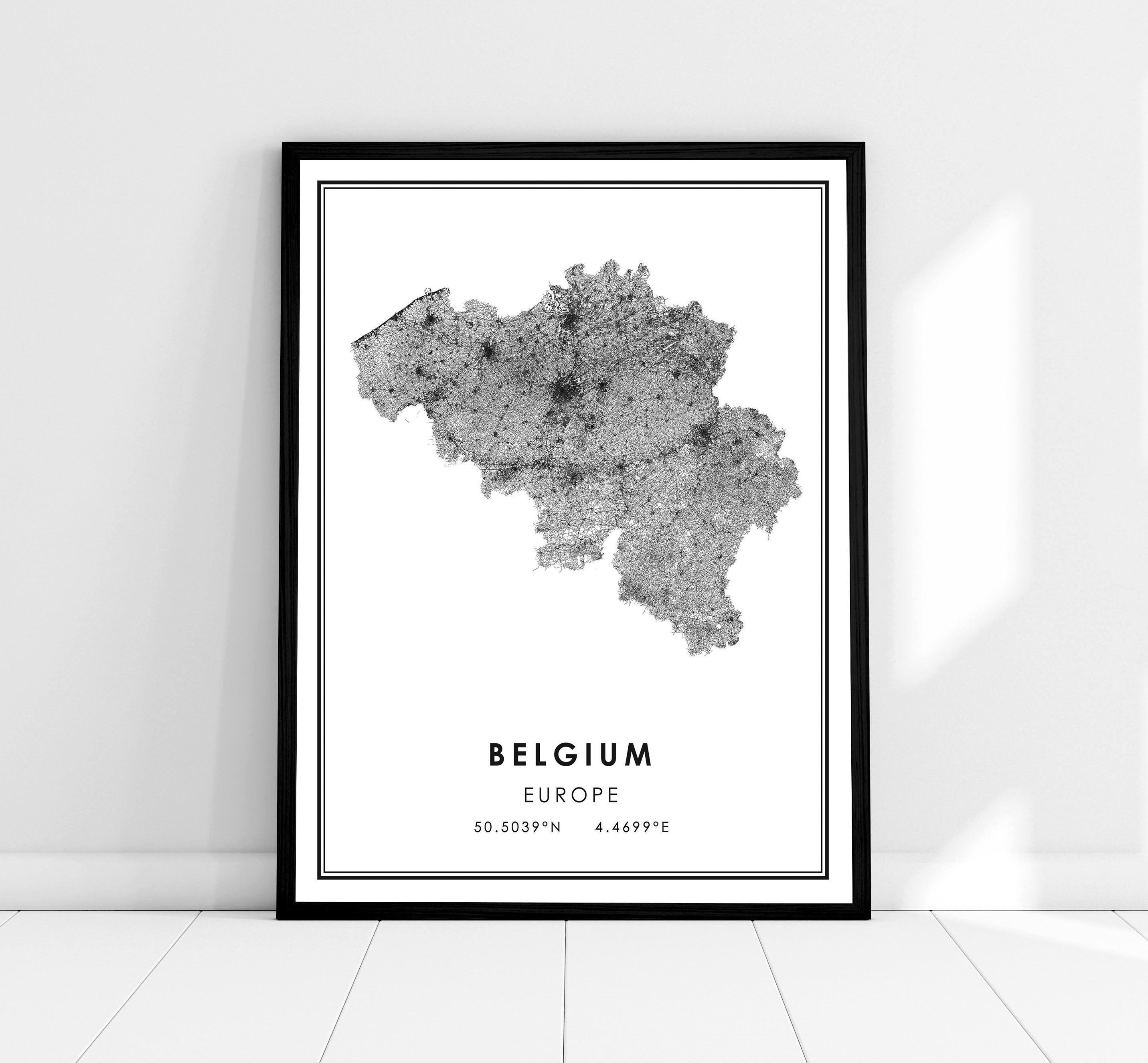 Belgium Country Map Print Poster Canvas Belgium Country Road - Etsy