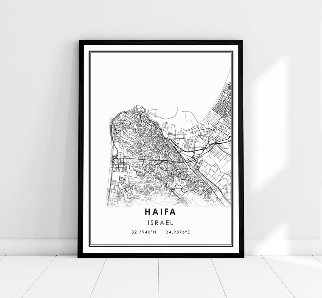 Haifa Map Print Poster Canvas | Israel Map Print Poster Canvas | Haifa ...
