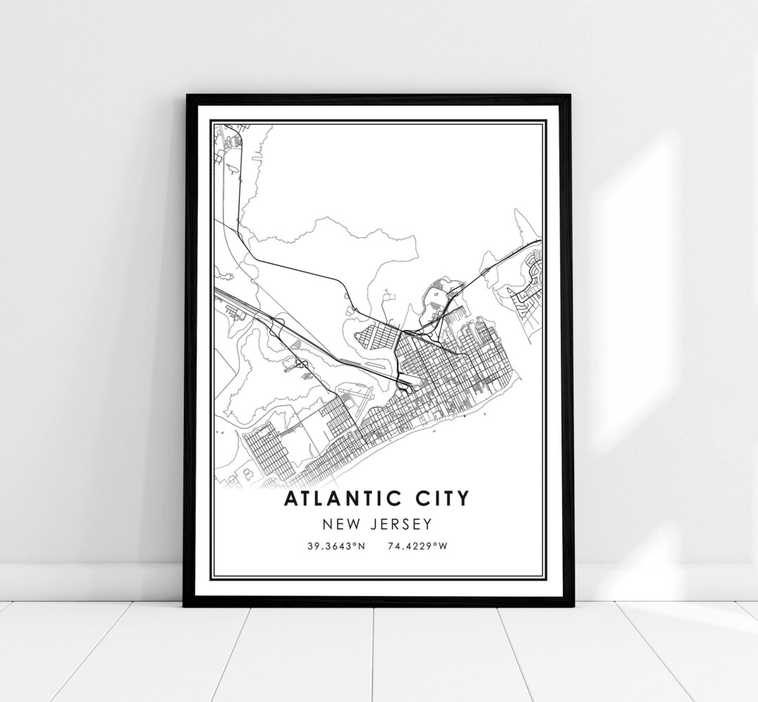 Atlantic City Map Print Poster Canvas | New Jersey Map Print Poster ...