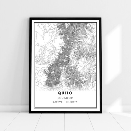 Ecuador Map Art Poster Black and White Wall Art Print of - Etsy