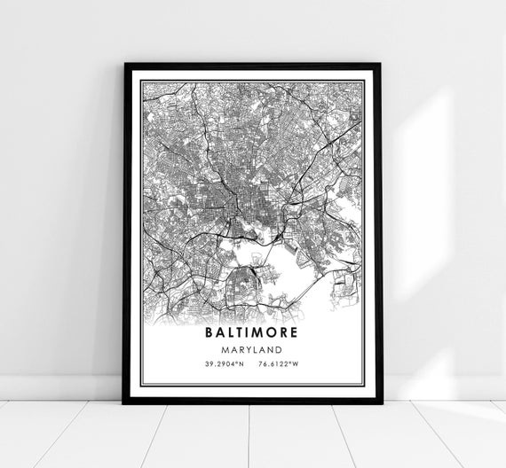 Baltimore Map Print Poster Canvas Maryland Map Print Poster - Etsy