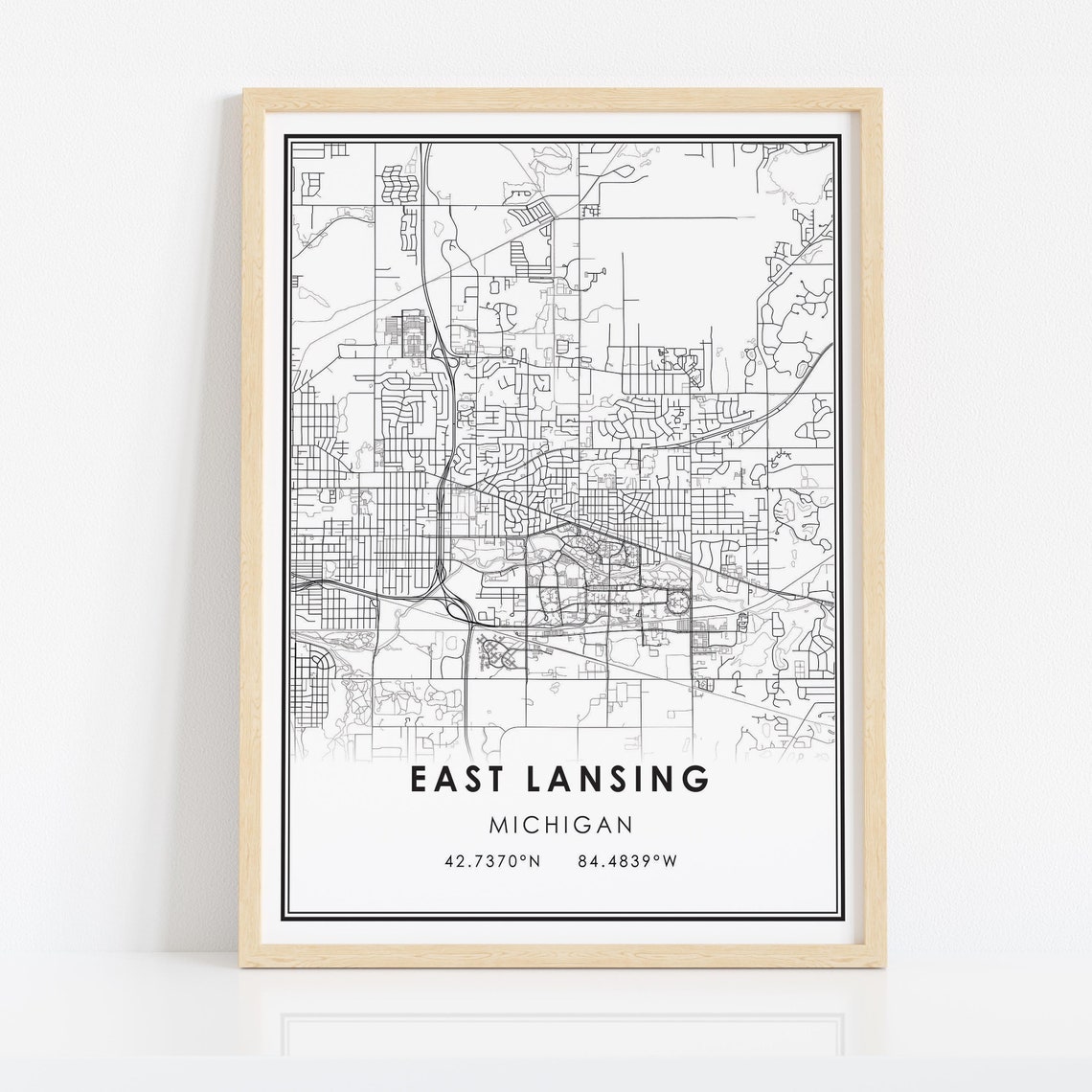 East Lansing Map Print Poster Canvas Michigan Map Print - Etsy
