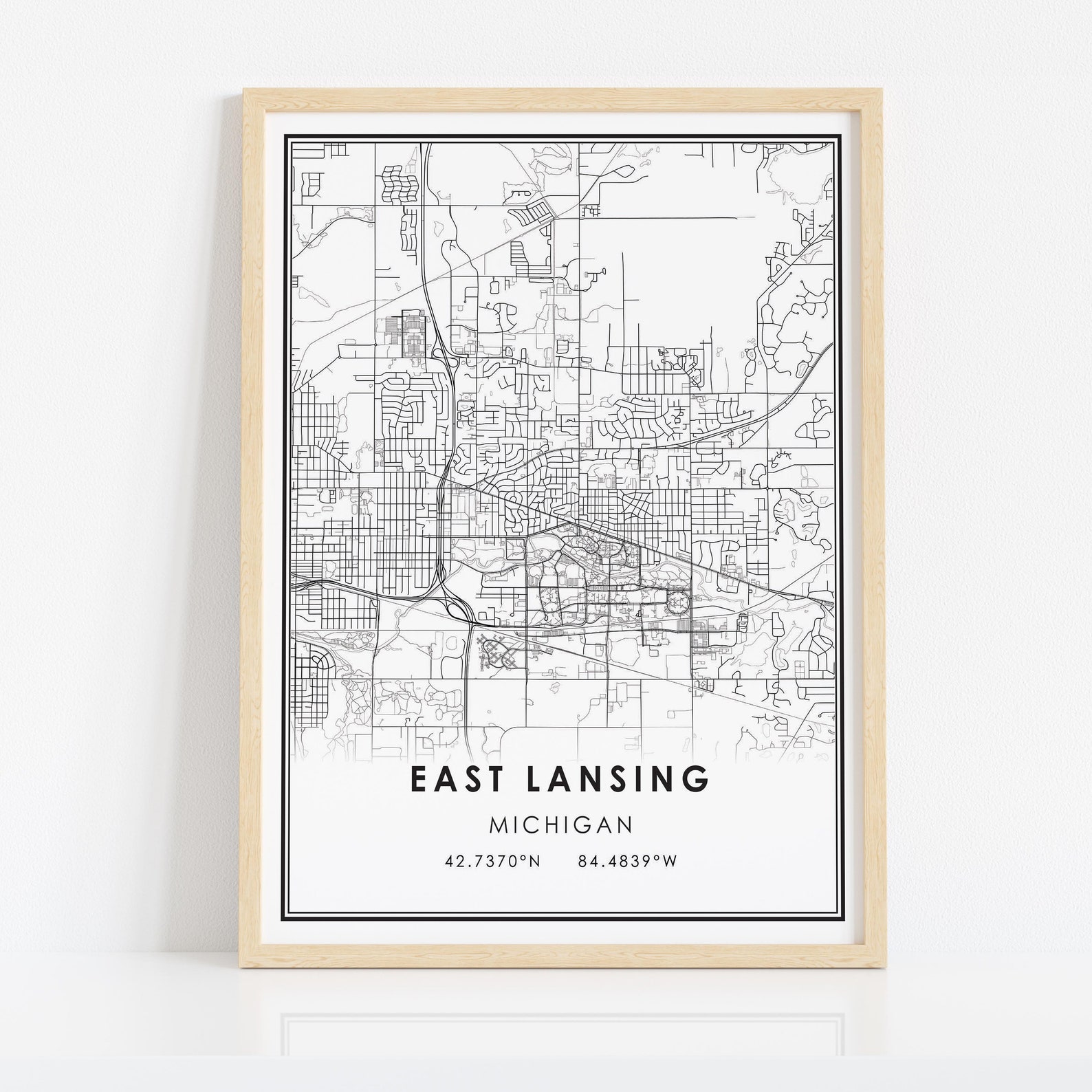 East Lansing Map Print Poster Canvas Michigan Map Print - Etsy
