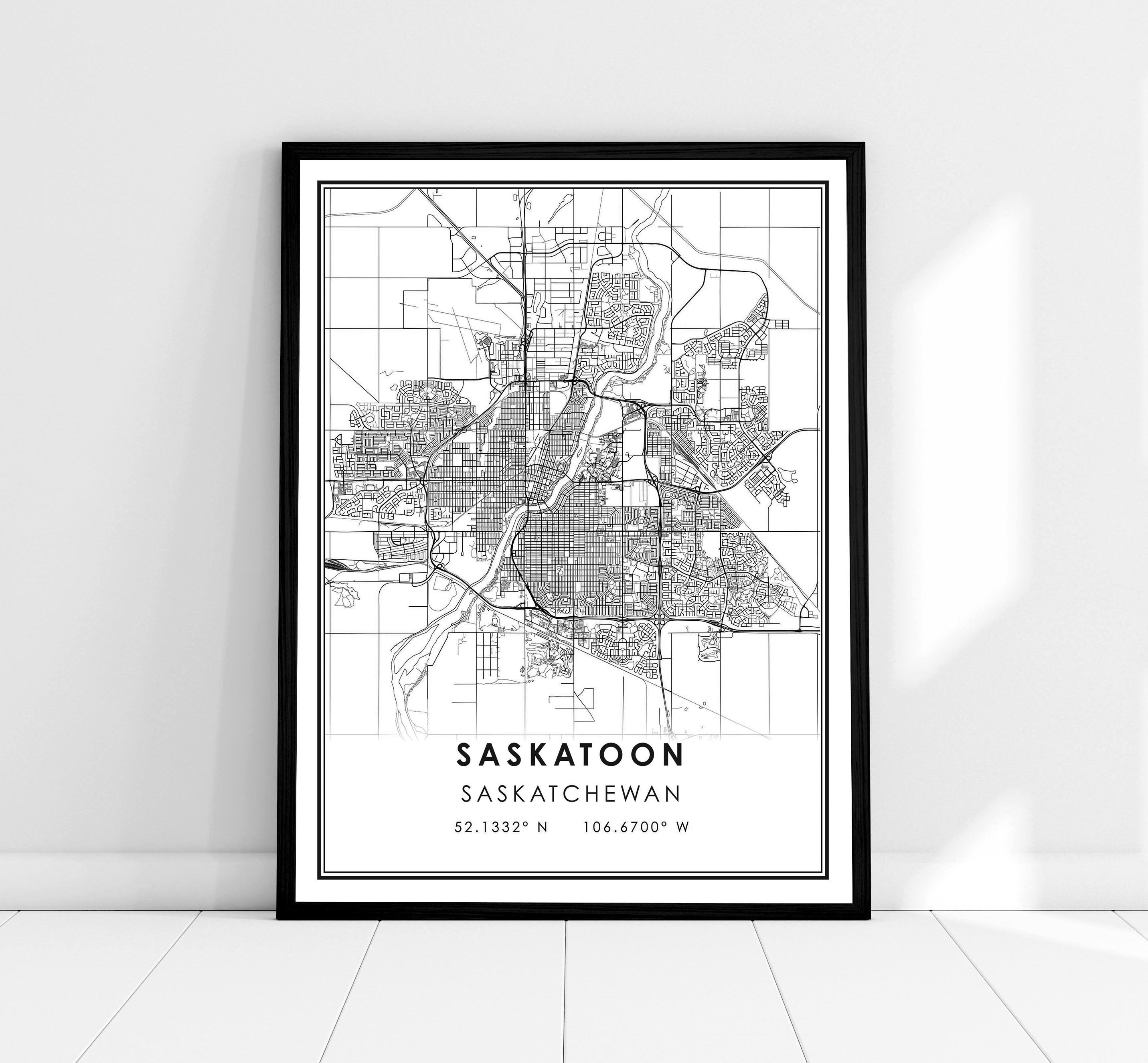 Saskatoon Map Print Poster Canvas | Saskatchewan Map Print Poster ...