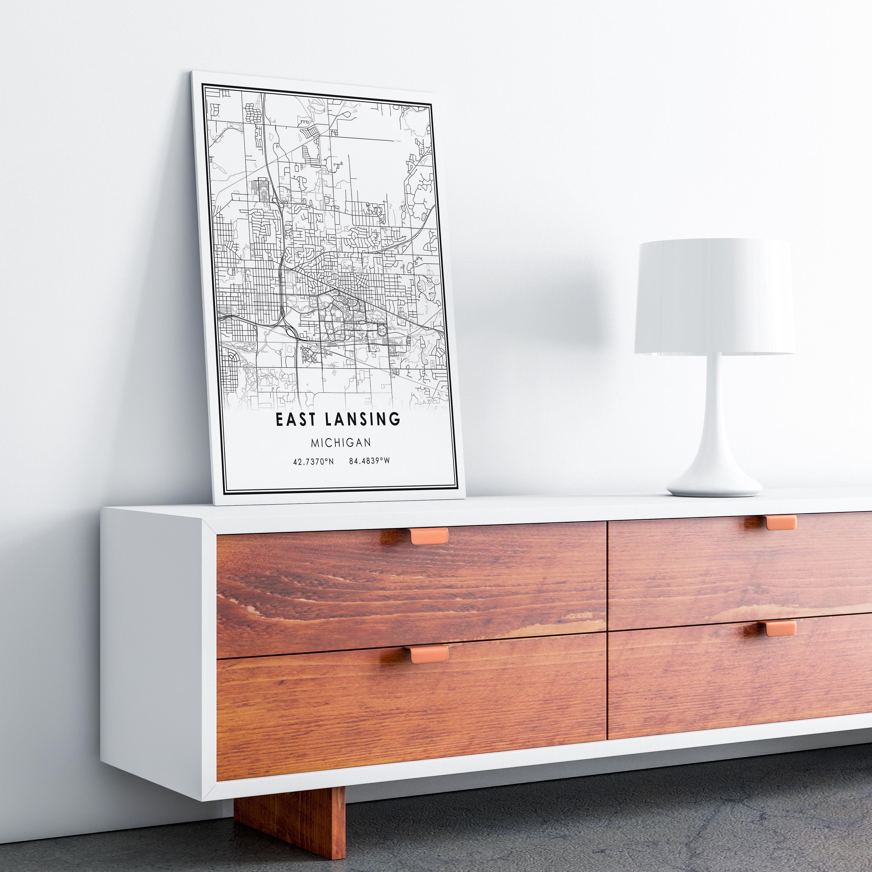 East Lansing Map Print Poster Canvas Michigan Map Print - Etsy