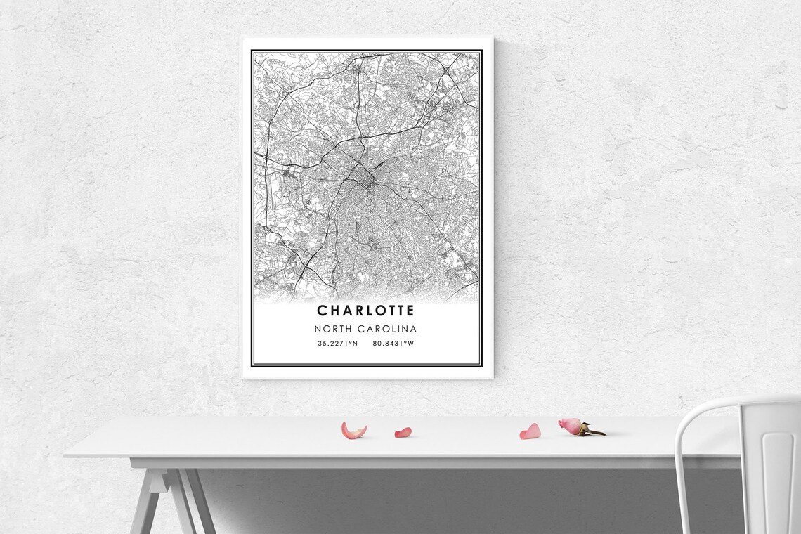 Charlotte map print poster canvas Charlotte North Carolina | Etsy