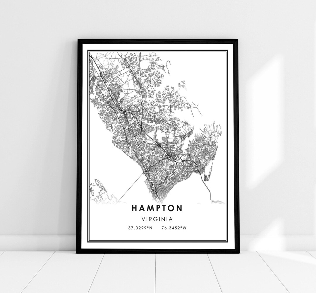 Hampton Map Print Poster Canvas | Virginia Map Print Poster Canvas ...