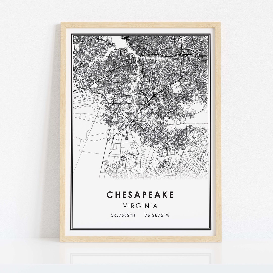 Chesapeake Virginia Map Print Poster Canvas | Chesapeake City Map Print ...