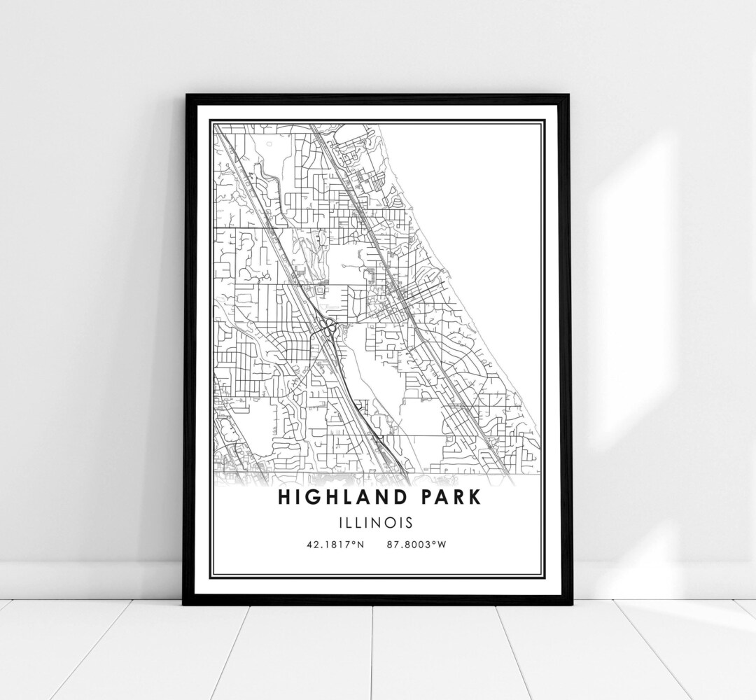 Highland Park Map Print Poster Canvas | Illinois Map Print Poster ...