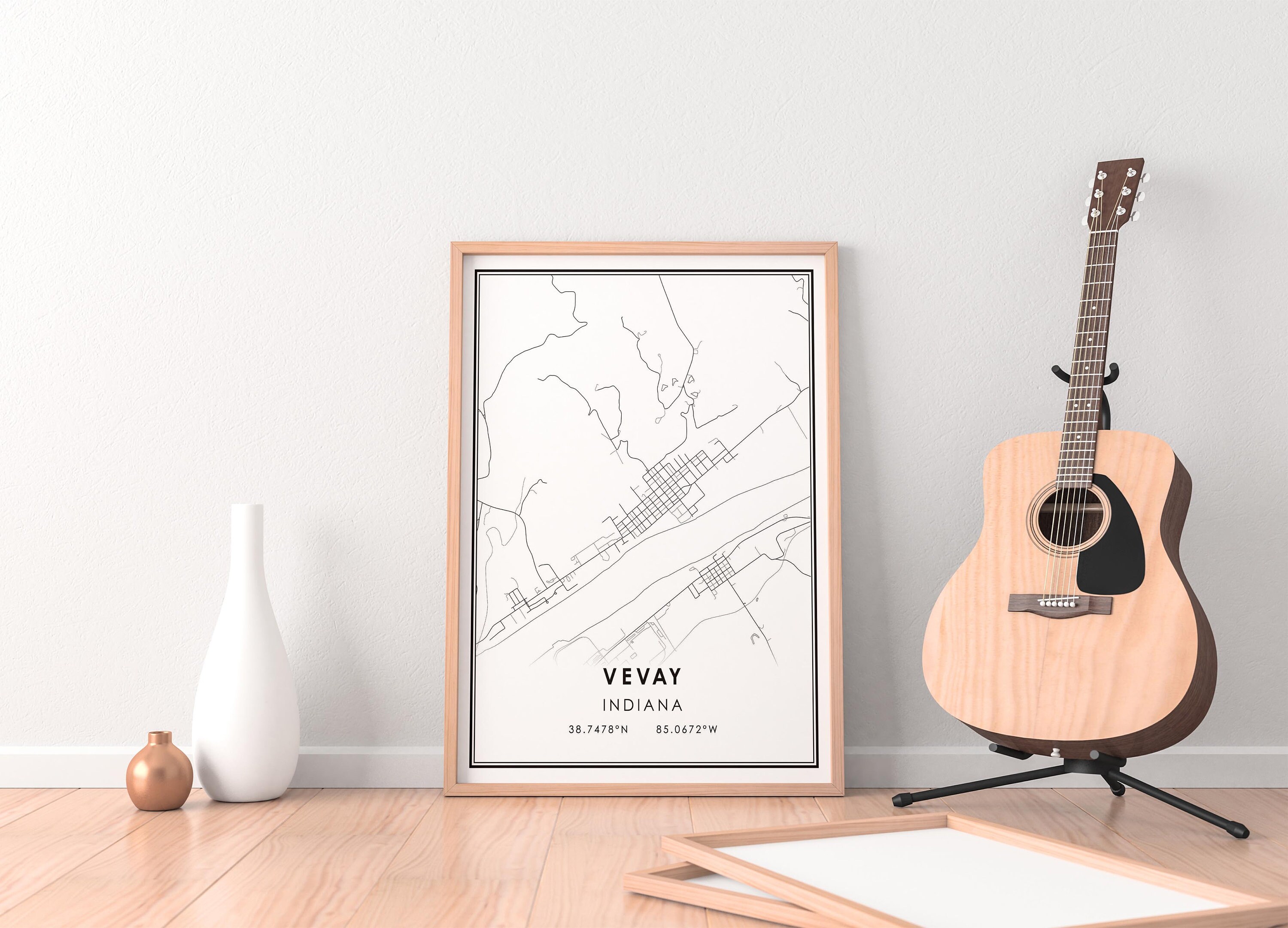 Vevay map print poster canvas Indiana map print poster - Etsy.de