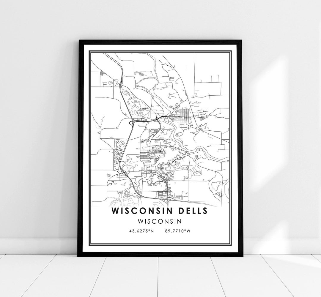 Wisconsin Dells Map Print Poster Canvas | Wisconsin Map Print Poster ...