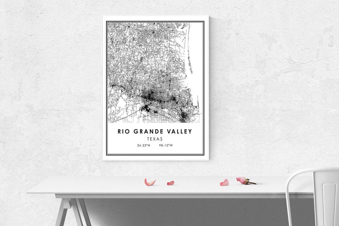 Rio Grande Valley map print poster canvas Texas Street map | Etsy