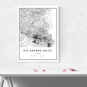 Rio Grande Valley map print poster canvas Texas Street map | Etsy