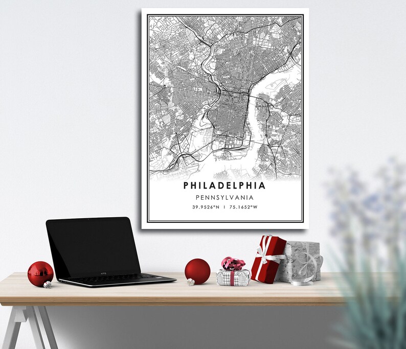 Philadelphia map print poster canvas Philadelphia city map | Etsy